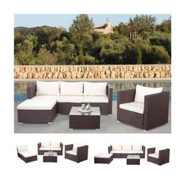 MCW Poly-Rattan-Garnitur Busto, Gartengarnitur Sitzgruppe Sofa Lounge-Set ~ braun, Kissen creme