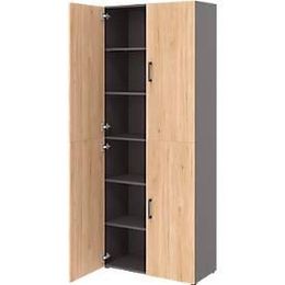 Home Office Aktenschrank TEMPIO, aus Holz, 4 Türen, 6 OH, B 800 x T 340 x H 2130 mm, anthrazit/Hickory Eiche