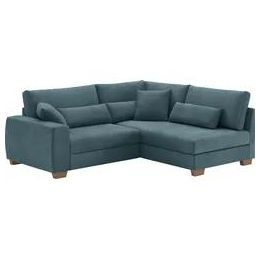 Ecksofa Home Affaire "Helena II, L-Form" Sofas Gr. B/H/T: 227 cm x 68 cm x 190 cm, Material, Ottomane rechts, mit Bettfunktion, blau (petrol) Mit Federkern, wahlweise mit Bett und Taschenfederkern