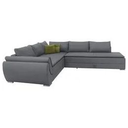 Ecksofa Inosign "Göteborg" Sofas Gr. B/H/T: 320cm x 93cm x 253cm, Struktur (100% Polyester), Recamiere rechts, mit Taschen-Federkernmatratze und Kaltschaum-Topper, grau mit Boxspring-Bettfunktion und Bettkasten, Dauerschlaffunktion, Topper