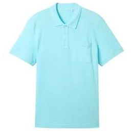 Tom Tailor Herren Poloshirt mit Struktur, blau, Uni, Gr. M