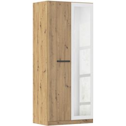 Drehtürenschrank Rauch "Kleiderschrank Schrank Garderobe Garderobenschrank Stauraumwunder MODI" Schränke Gr. B/H/T: 91 cm x 210 cm x 54 cm, Mit Spiegel, weiß (eiche artisan, weiß) inkl. Stoff-Organizer mit 6 Fächern optionaler Spiegel MADE IN GERMANY