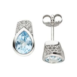 Paar Ohrstecker Jobo Ohrringe Gr. Silber 925 (Sterlingsilber), blau (hellblau, hellblau) Damen 925 Silber mit Blautopas und 18 Zirkonia