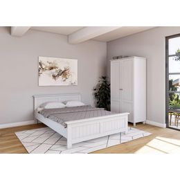 Jugendzimmer-Set Home Affaire "Juventus" Schlafzimmermöbel-Sets Gr. B/H/T: 249 cm x 180 cm x 208 cm, B/H: 140 cm x 200 cm, weiß Baby Massivholz, bestehend aus Bett und Kleiderschrank