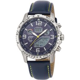 Funkchronograph ETT "Professional World Timer, EGT-11574-31L" Armbanduhren blau (blau, gelb) Herren Armbanduhr, Herrenuhr, Stoppfunktion, Datum, Solar