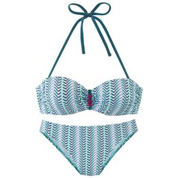 Bügel-Bandeau-Bikini Vivance Gr. 32, Cup A, blau (blau bedruckt) Damen Bikini-Sets mit Zierperlen