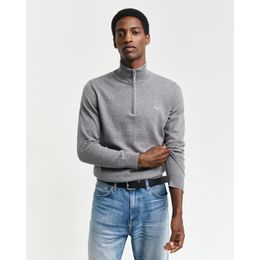 Troyer Gant "CLASSIC COTTON HALF ZIP" Gr. L, grau (dark grey melange) Herren Pullover mit gerippten Details