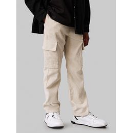 Cargohose Calvin Klein Jeans "Corduroy Straight Cargo Pants" Gr. 12 (152), N-Gr, beige (pelican) Jungen Hosen für Kinder bis 16 Jahre und mit Logoprägung