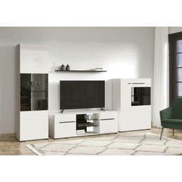 Wohnwand Inosign "Trentino", weiß (weiß hochglanz mit schwarzen absetzungen), Kastenmöbel-Sets, Inkl. Vitrine, Low-Board, Highboard und Wandregal