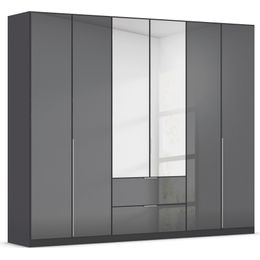 Drehtürenschrank Rauch "Kleiderschrank Kleiderschränke Schrank Garderobe AGORDO mit Glasfront" Schränke Gr. B/H/T: 271 cm x 229 cm x 54 cm, 6 St., grau (graumetallic, glas basalt) mit Außenschubkästen, in 6 Breiten und 2 Höhen MADE IN GERMANY