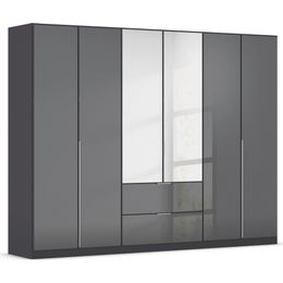 Drehtürenschrank Rauch "Kleiderschrank Kleiderschränke Schrank Garderobe AGORDO mit Glasfront" Schränke Gr. B/H/T: 271 cm x 210 cm x 54 cm, 6 St., grau (graumetallic, glas basalt) mit Außenschubkästen, in 6 Breiten und 2 Höhen MADE IN GERMANY