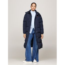 Steppmantel Tommy Jeans "TJW ALASKA LONG PUFFER EXT" Gr. S (36), blau (schwarz night navy), Damen, Web, Obermaterial: 100% Polyester. Futter: 100% Polyester, unifarben, Mäntel, mit Logostickerei