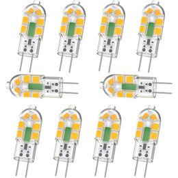 G4-Glühbirne, G4-LED-Glühbirne, 2 w, 200 lm, 20 w entspricht G4-Halogen-Glühbirne, warmweiß 3000 k, ac/dc 12 v, flimmerfrei, nicht dimmbar, 10 Stück