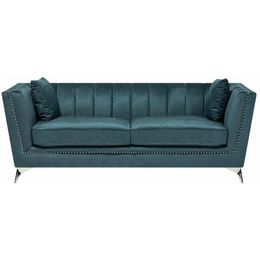 Beliani - Sofa Blau Samtstoff 3-Sitzer Glamourös Zierkissen Wohnzimmer