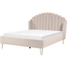 Beliani - Polsterbett Hellbeige Stoff mit Lattenrost 140 x 200 cm Vertikale Steppung Muschel-Kopfteil Schlafzimmer Ehebett Modern