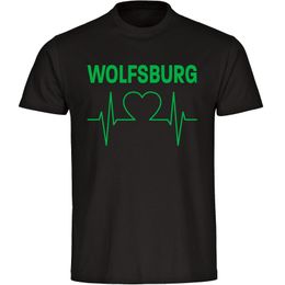 multifanshop Kinder T-Shirt - Wolfsburg - Herzschlag - Druck grün - Kind