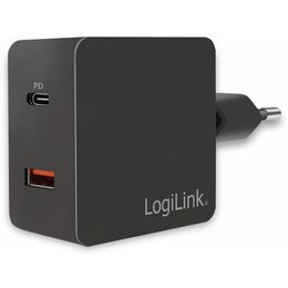 Logilink USB-Lader PA0220, 2-fach, 18 W, 1x USB-C PD, 1x USB-A QC, schwarz