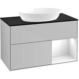 Villeroy & Boch Villeroy und Boch Finion Waschtischunterschrank GA22GFGJ 100cm, Abdeckplatte black matt, Emotion, Regale Glossy white lacquer, Light grey matt