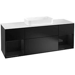 Villeroy & Boch Villeroy und Boch Finion Waschtischunterschrank F331PHPD 160x60,3cm, Abdeckplatte white matt, Regale Glossy black lacquer, Black matt lacquer