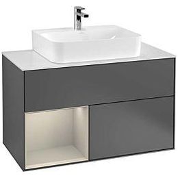 Villeroy & Boch Villeroy und Boch Finion Waschtischunterschrank G111HHGK 100cm, Abdeckplatte white matt, Emotion, Regal links Sand Matt Lacquer, Anthracite matt