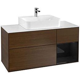 Villeroy & Boch Villeroy und Boch Finion Waschtischunterschrank F171PHGN 120cm, Abdeckplatte white matt, Regal rechts Glossy Black Lacquer, Walnut veneer