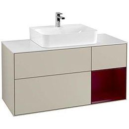 Villeroy & Boch Villeroy und Boch Finion Waschtischunterschrank G171HBHH 120cm, Abdeckplatte white matt, Emotion, Regal rechts Peony, Sand Matt Lacquer