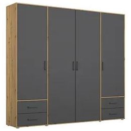 Drehtürenschrank Rauch "Kleiderschrank Schrank Garderobe Wäscheschrank VOYAGER" Schränke Gr. B/H/T: 187cm x 194cm x 53cm, 4 St., grau (eiche artisan/graumetallic) moderne Griffe in Graumetallic mit Außenschubkästen MADE IN GERMANY