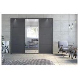 Schwebetürenschrank Rauch "Kleiderschrank Schrank Garderobe Wäscheschrank TOMA mit Passepartout" Schränke Gr. B/H/T: 278 cm x 233 cm x 64 cm, Passepartout mit Beleuchtung, grau (graumetallic) inkl. Regaleinsatz sowie zusätzlichen Einlegeböden MADE IN GERMANY