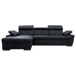 Ecksofa exxpo - SOFA FASHION "Salerno, klassisch modernes Funktionssofa, hoher Sitzkomfort, L-Form" Sofas Gr. B/H/T: 280 cm x 77 cm x 170 cm, Lederfaserstoff, Recamiere links, mit Bettfunktion-mit Bettkasten, schwarz inkl. Kopf- und Armteilverstellung, wahlweise mit Bettfunktion