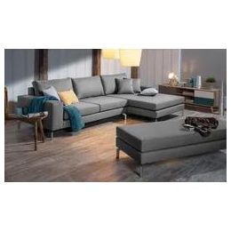 Ecksofa Max Winzer "Flori Set inkl. Hocker, guter Sitzkomfort, aktuelles Design" Sofas Gr. B/H/T: 294cm x 87cm x 175cm, Strukturwebstoff 16523, Recamiere rechts, grau (hellgrau) elegant mit abgewinkelten Chromfüßen, inklusive Zierkissen