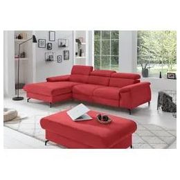 Ecksofa COTTA "Kitty L-Form" Sofas Gr. B/H/T: 244cm x 72cm x 166cm, Kunstleder SOFTLUX, Recamiere links, ohne Bettfunkiton und Bettkasten-mit Kopfteilverstellung, rot Modern, L-Form, Bodenfreiheit 12,5 cm