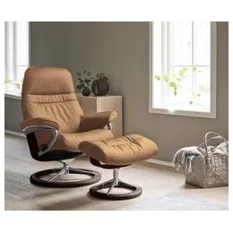 Relaxsessel stressless "Sunrise" Sessel Gr. Leder PALOMA, Relaxfunktion-Drehfunktion-PlusTMSystem-Gleitsystem-BalanceAdaptTM, B/H/T: 83cm x 105cm x 74cm, braun (taupe paloma) mit Signature Base, Größe M, Gestell Braun