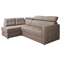 Ecksofa exxpo - SOFA FASHION "Arles, bequeme Federkernunterfederung, L-Form", braun (schlamm), B:225cm H:94cm T:165cm, Kunstleder SOFTLUX, NaturLEDER (echtes Rindsleder) in Sitz und Rücken. Korpus in passendem Kunstleder SOFTLUX bezogen, Sofas, wahlweise mit Bettfunktion und Bettkasten, inkl. Kopfteilverstellung