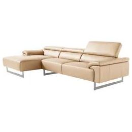 Ecksofa Egoitaliano "Malika, L-Form" Sofas Gr. B/H/T: 287cm x 94cm x 165cm, Leder BULL, Recamiere links, mit Kopfteilverstellung, beige (champagner) mit Recamiere, inkl. Kopfteilverstellung und chromfarbenen Metallfüßen