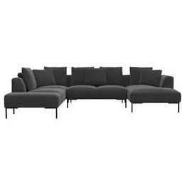 Ecksofa FLEXLUX "Sava U-Form, bequem und komfortabel durch den hochwertigen Sitzaufbau" Sofas Gr. B/H/T: 370cm x 94cm x 222cm, Struktur, langer Schenkel links, grau (charcoal grey) Schwarze Metallfüße, mit losen Rückenkissen, Luxuriöses Sitzkomfort