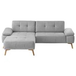 Ecksofa exxpo - SOFA FASHION "Sassari, bequem und komfortabel, moderner Webstoffbezug, L-Form" Sofas Gr. B/H/T: 241cm x 81cm x 168cm, Webstoff, Recamiere links, grau (light grey) skandinavisches Design, Steppung im Sitz, bequeme Armlehnen, Holzfüße