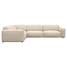 Ecksofa FLEXLUX "Lucera, super bequem durch hochwertigen Sitzaufbau mit Kaltschaum" Sofas Gr. B/H/T: 319cm x 73cm x 285cm, Echtleder, Schenkel links, weiß (warm weiß) modern & anschmiegsam, L-Form, Designsofa