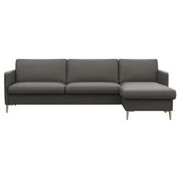 Ecksofa FLEXLUX "Fiore, super Sitzkomfort durch Kaltschaum im Sitz, L-Form" Sofas Gr. B/H/T: 247cm x 85cm x 92cm, Echtleder, Chaiselongue rechts, grau (warm mineral) schmale Armlehnen, Füße Alu+ Eiche