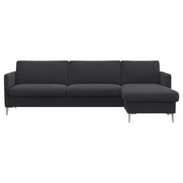 Ecksofa FLEXLUX "Fiore, super Sitzkomfort durch Kaltschaum im Sitz, L-Form" Sofas Gr. B/H/T: 247cm x 85cm x 92cm, Lederoptik, Chaiselongue rechts, schwarz (gorilla blac) schmale Armlehnen, Füße Alu