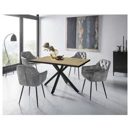 Essgruppe Hela "CLEO Tischgruppe Bestseller" Sitzmöbel-Sets Gr. Samtvelours, braun (artisan eiche, vintage grau, schwarz) Schalenstühle Tisch Wohnzimmer Esszimmer