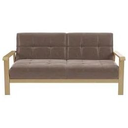 Sit & More 2,5-Sitzer SIT & MORE "Billund" Sofas Gr. B/H/T: 169cm x 88cm x 106cm, Luxus-Microfaser Vintageoptik, ohne Schlaffunktion, grau (taupe) Armlehnen aus Buchenholz in natur, verschiedene Bezüge und Farben