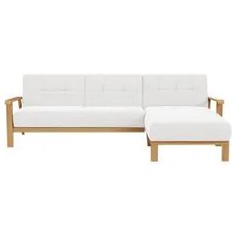 Sit & More Ecksofa SIT & MORE "Billund L-Form" Sofas Gr. B/H/T: 264cm x 88cm x 183cm, Microfaser, Recamiere rechts, mit Schlaffunktion, weiß Armlehnen aus eichefarbigem Buchenholz, verschiedene Bezüge und Farben