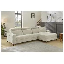 Jockenhöfer Ecksofa JOCKENHÖFER GRUPPE "Monaco L-Form mit elektromotorischer Relaxfunktion und" Sofas Gr. B/T: 300cm x 105cm, Struktur flausch, Ottomane beidseitig montierbar, braun (braun/beige) induktiver Lademöglichkeit + USB-A Ladeport, verstellbare Kopfstützen