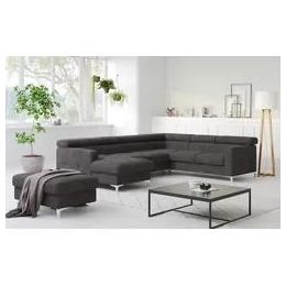 Wohnlandschaft COTTA "Sammy U-Form" Sofas Gr. B/H/T: 304cm x 74cm x 240cm, Chenille-Struktur, Recamiere links, Mit Kopfteilverstellung-Mit Bettfunktion und Bettkasten, schwarz mit Kopfteilverstellung, optional Bettfunktion und Bettkasten