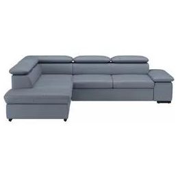 Sit & More Ecksofa SIT & MORE "Alcudia L-Form" Sofas Gr. B/H/T: 272cm x 73cm x 226cm, NaturLEDER, Ottomane links, mit Kopfteilverstellung-mit Armteilverstellung-mit Bettfunktion-Rücken echt Leder, bunt (greyblue) wahlweise mit Bettfunktion