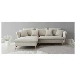 Ecksofa Andas "MERLE, 258 cm, L-Form, traumhafter Cord" Sofas Gr. B/H: 258cm x 91cm, Cord, Recamiere links, beige mit Bettfunktion und Bettkasten, Liegefläche 224 x 139