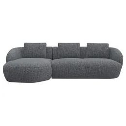 Wohnlandschaft FLEXLUX "Torino, rund, L-Form, Sofa-Ecke mit Recamiere, Longchair-Sofa" Sofas Gr. B/H/T: 276cm x 85cm x 146cm, Chenille, Chaiselongue links, grau (forrest grey) Modernes, organisches Sofa-Design, Kaltschaum, Wellenunterfederung