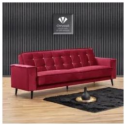 Schlafsofa Max Winzer "Jersey, 3-Sitzer, Sofa in exklusivem Design, mit Strasssteinen" Sofas Gr. B/H/T: 240cm x 84cm x 78cm, Samtvelours, rot handgefertigt, hochwertige Konstruktion, Samtvelours, mit Bettfunktion