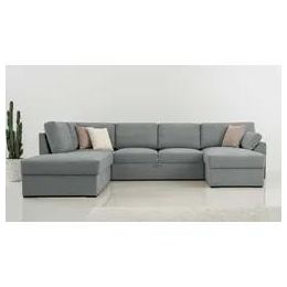 Wohnlandschaft Home Affaire "Citry Schlafsofa" Sofas Gr. B/H/T: 309cm x 88cm x 224cm, Chenille, Ottomane links, grau Breite 309 cm, Chenille, Bettfunktion, Bettkasten, U-Form