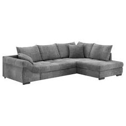 Ecksofa Inosign "Allegro, L-Form" Sofas Gr. B/H/T: 303cm x 86cm x 202cm, Velours, Ottomane rechts, grau (dolce 16 graphite) mit Hochschläfer-Bettauszug, wahlweise Kaltschaum